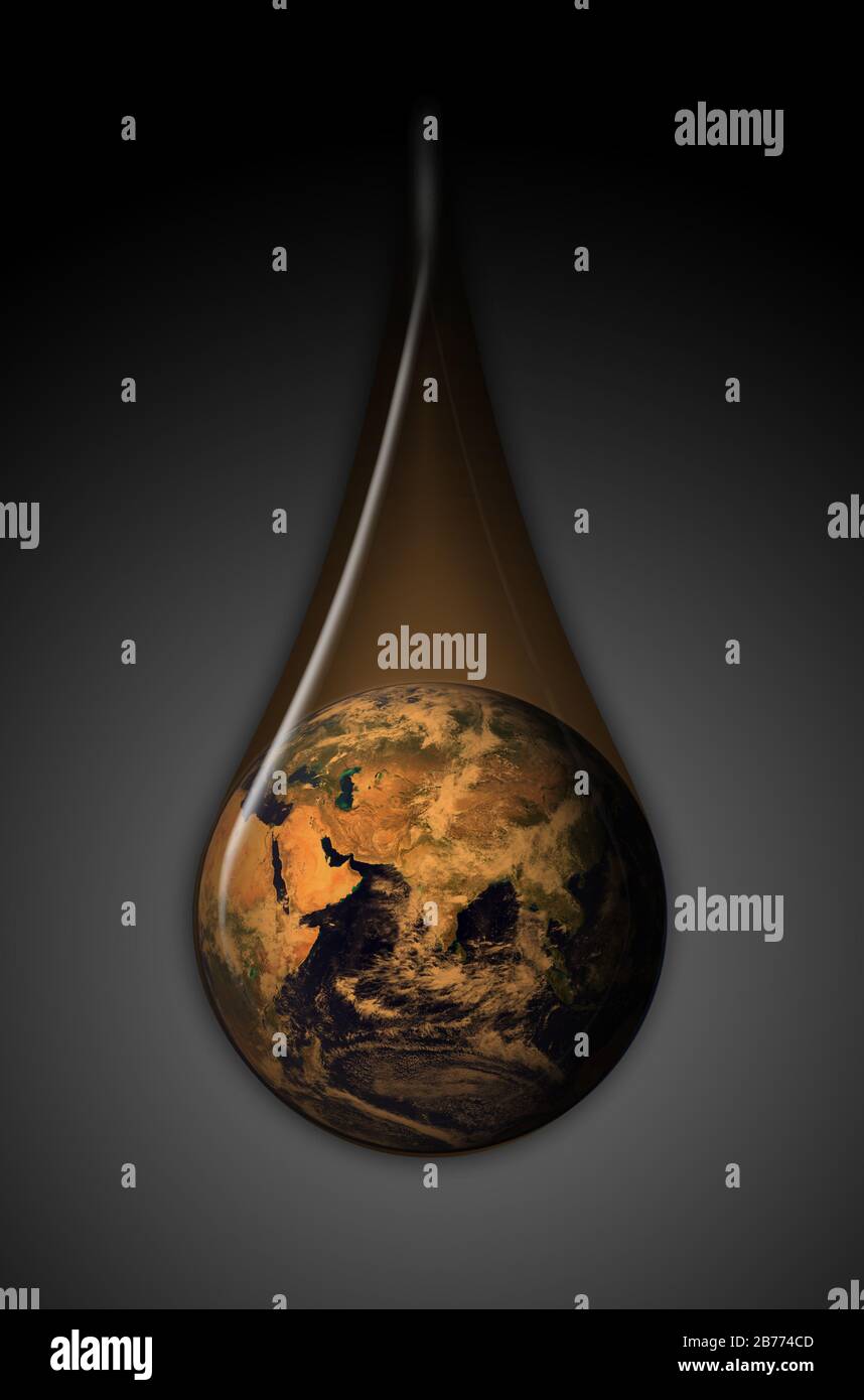 Earth in an oil drop, depending on fossil fuels. Middle East is the ...