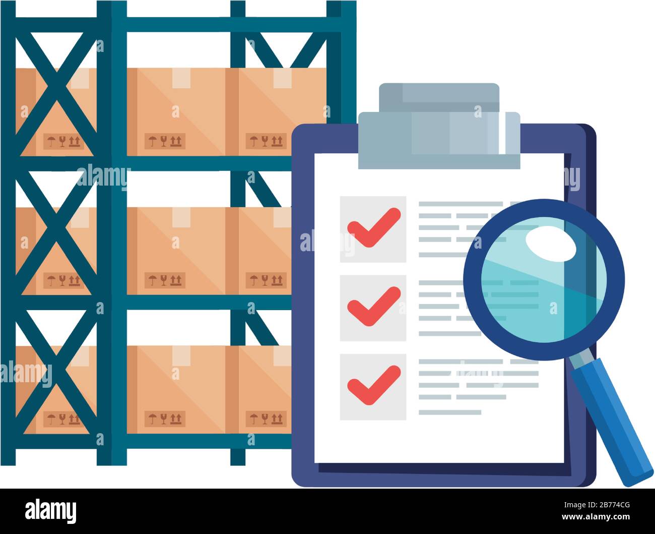 warehouse metal shelving with boxes and icons Stock Vector Image & Art ...