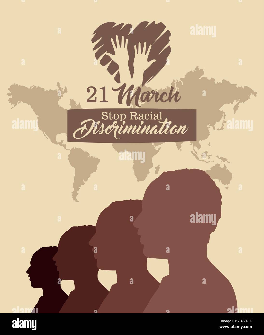 stop racism international day poster with men profiles silhouettes ...