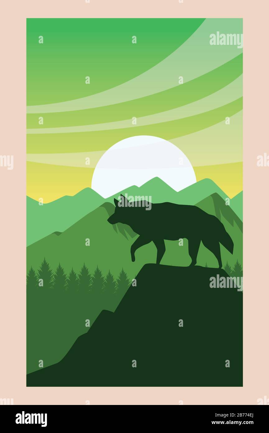 beautiful landscape with wolf scene Stock Vector Image & Art - Alamy