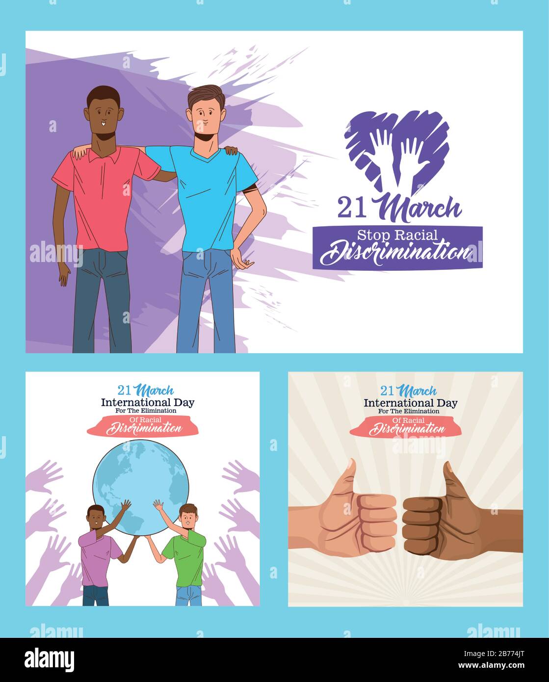 stop racism international day poster with interracial men lifting ...