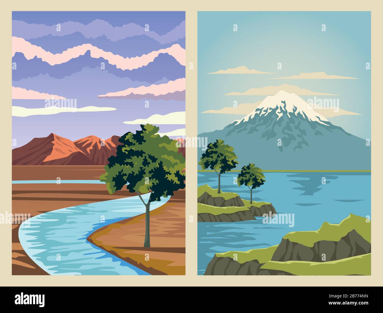 beautiful landscape with river and lake scene Stock Vector Image & Art ...
