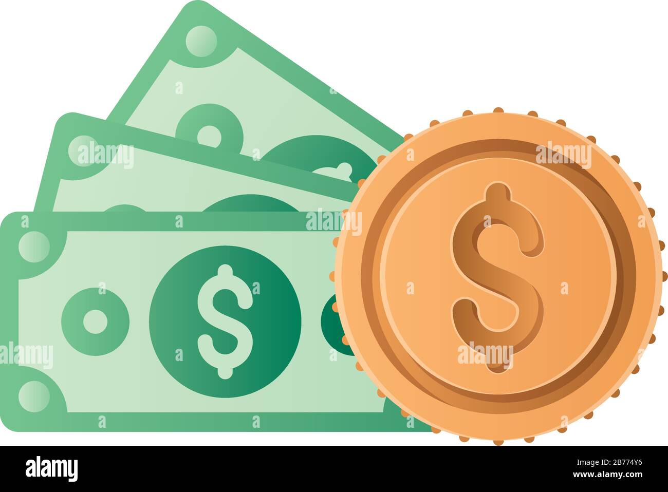 Isolated money bills and coin vector design Stock Vector Image & Art ...