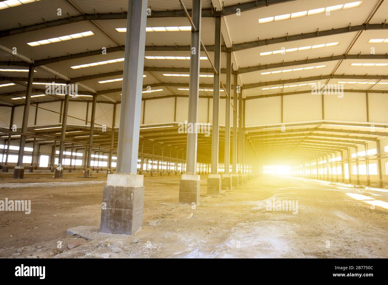 Factory workshop, Steel frame structure at construction site Stock ...