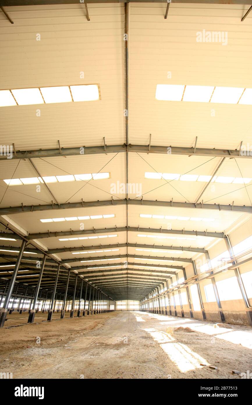 Factory workshop, Steel frame structure at construction site Stock ...