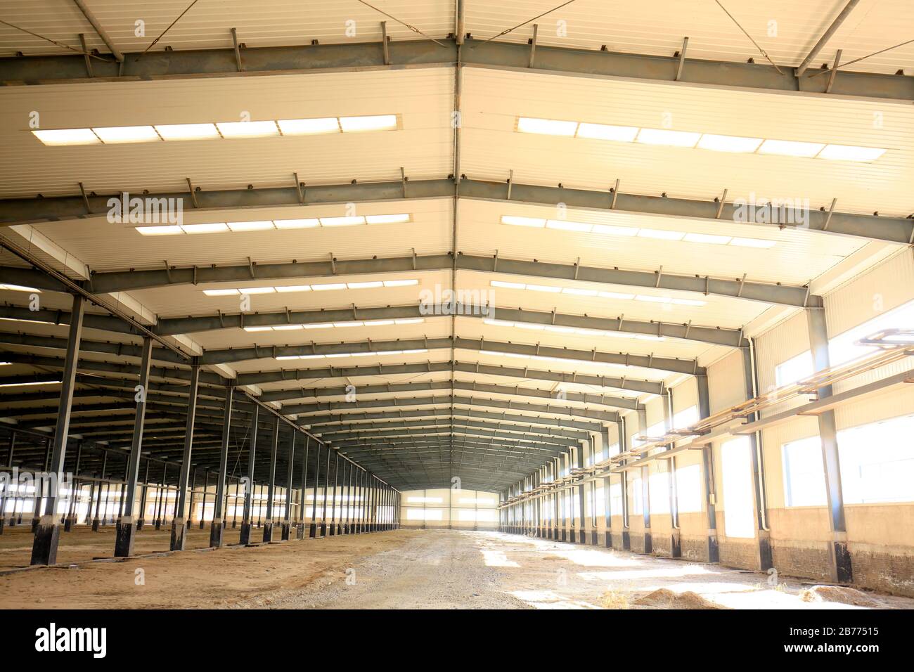 Factory workshop, Steel frame structure at construction site Stock ...