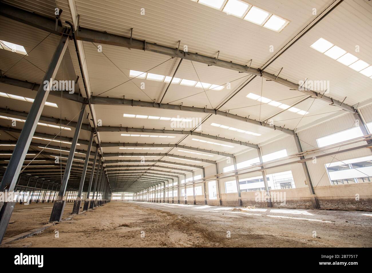 Factory workshop, Steel frame structure at construction site Stock ...