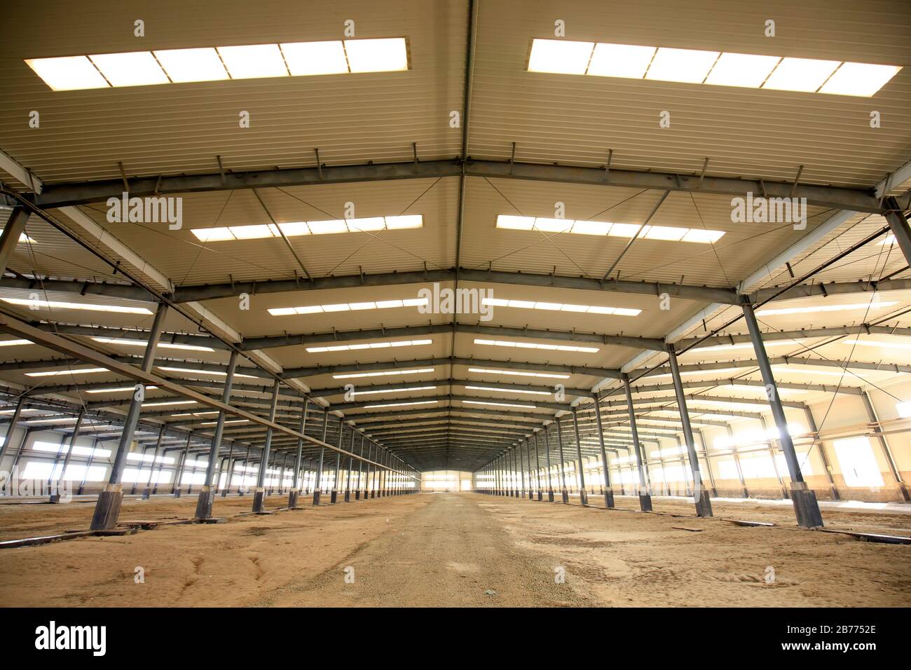 Factory workshop, Steel frame structure at construction site Stock ...