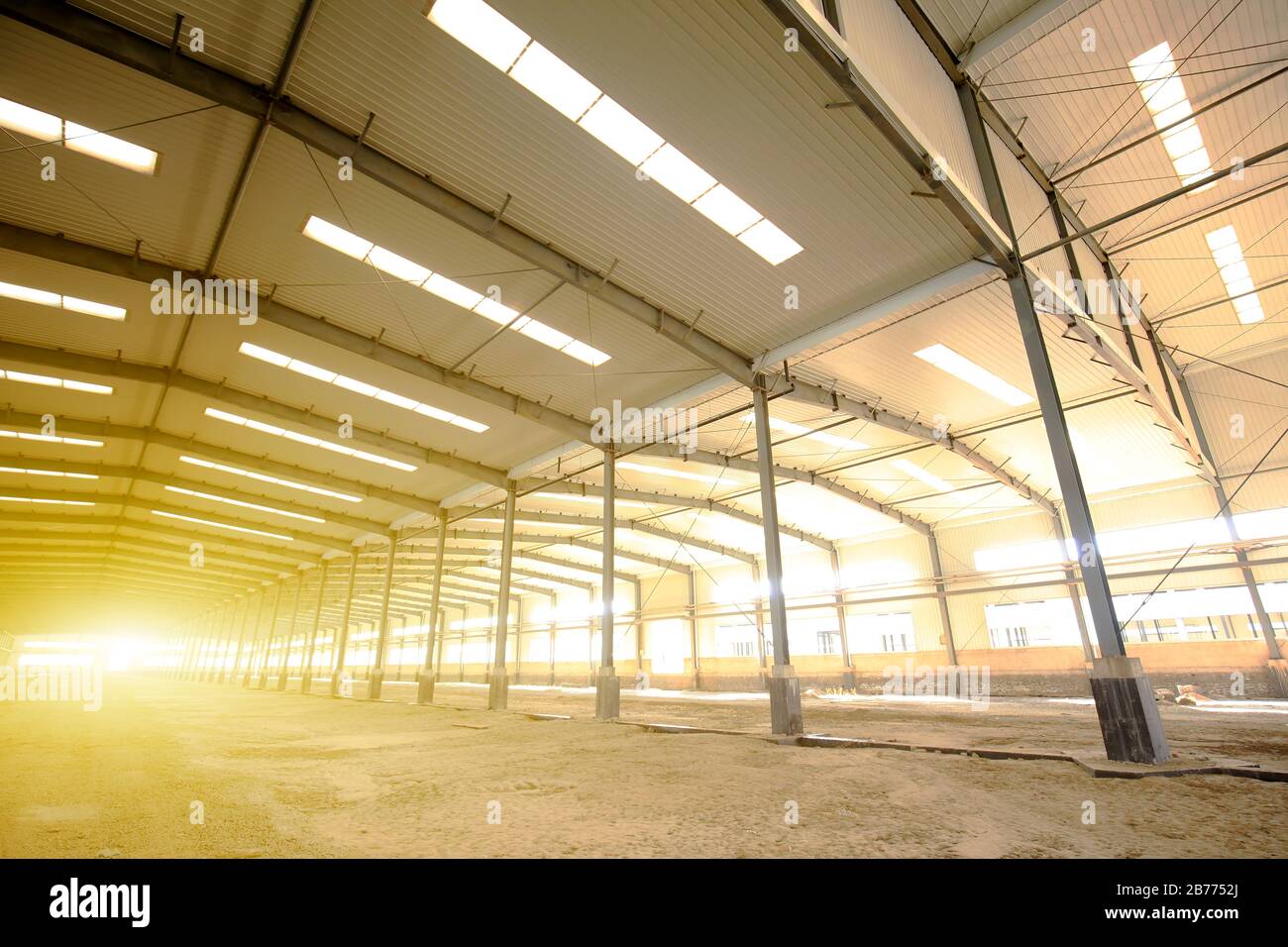 Factory workshop, Steel frame structure at construction site Stock ...