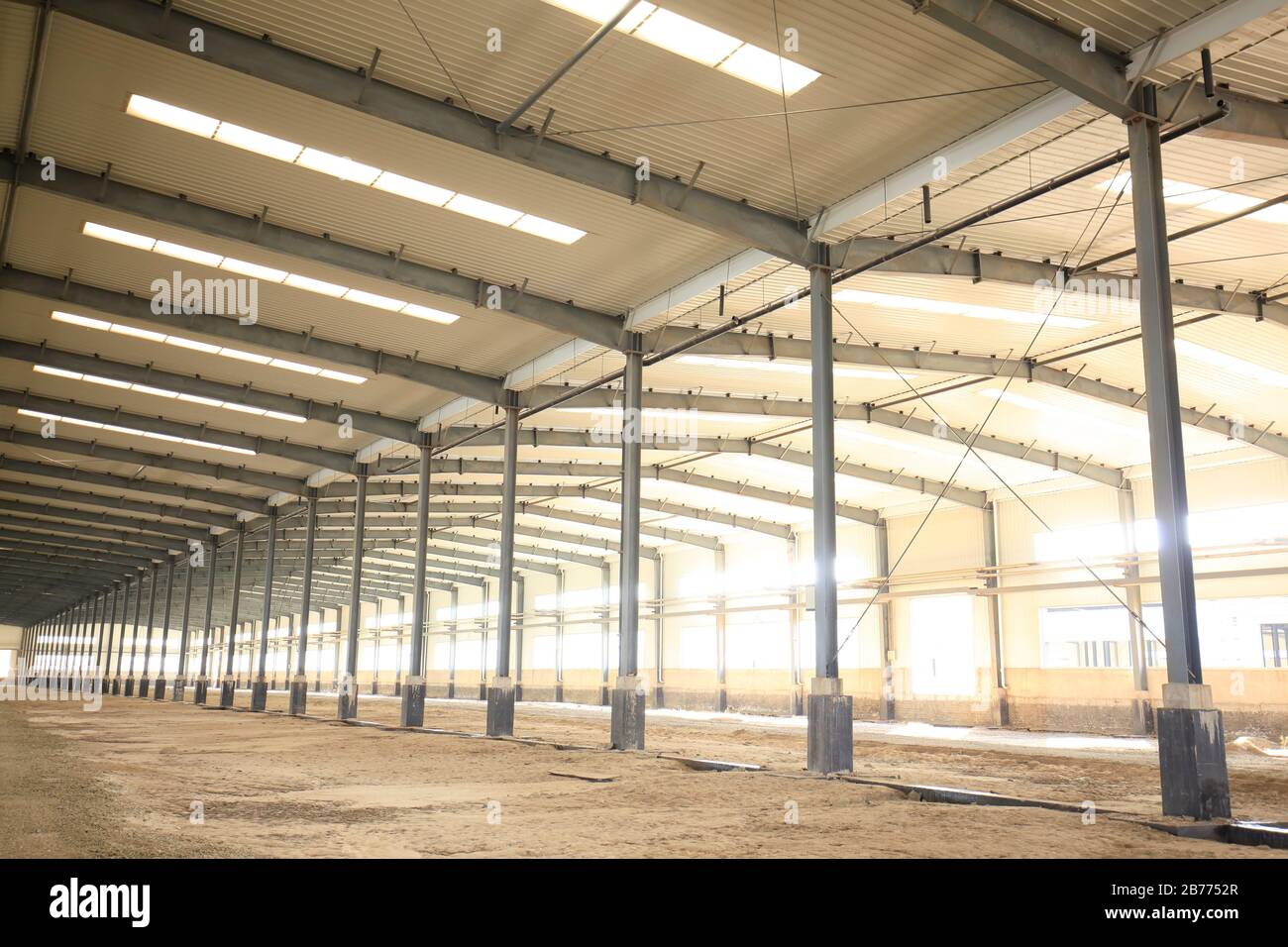 Factory workshop, Steel frame structure at construction site Stock ...