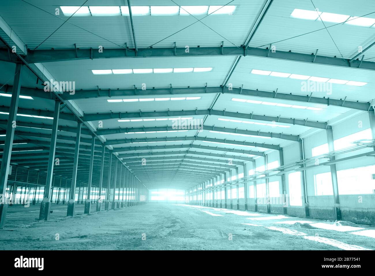 Factory workshop, Steel frame structure at construction site Stock ...