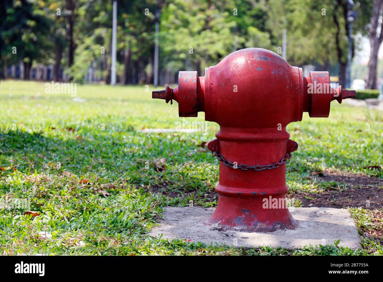 Fire Hydrant Red color of thai on Garden, sidewalk Stock Photo - Alamy