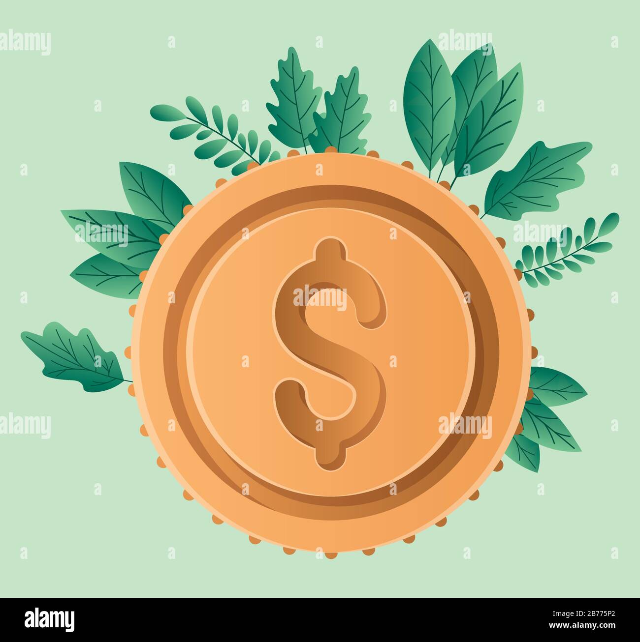 money coin with leaves vector design Stock Vector Image & Art - Alamy