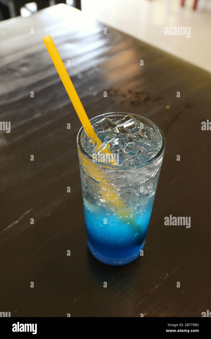Glass cool ice water blue lemon juice on table for drink fresh Stock ...