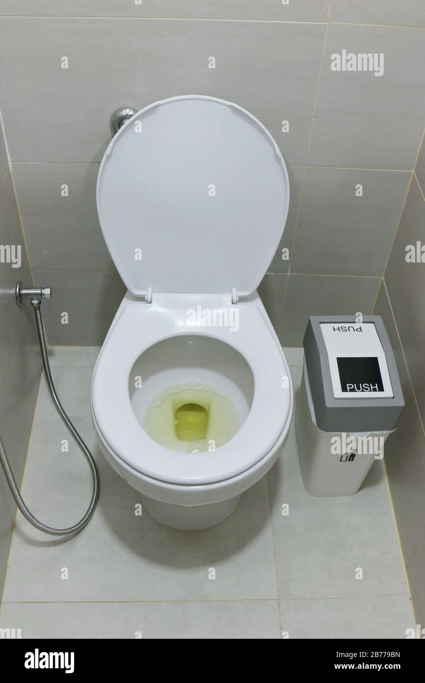 Dirty toilet with urine, signs of body dehydration Stock Photo - Alamy