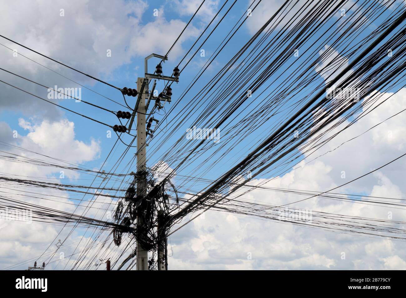 Tangle wire on road, wire in Thailand electrical energy at walking ...