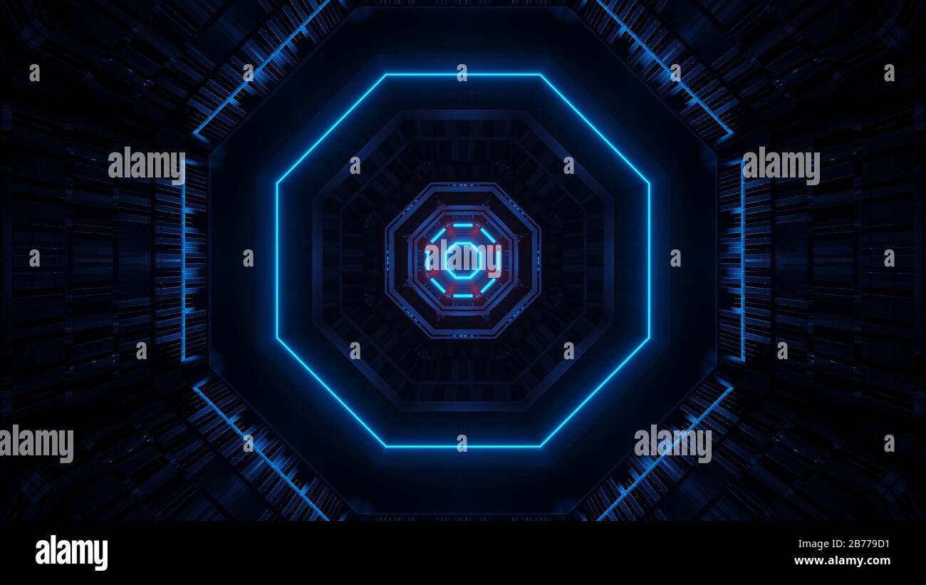 Futuristic symmetrical abstract background with octagon shapes and blue ...