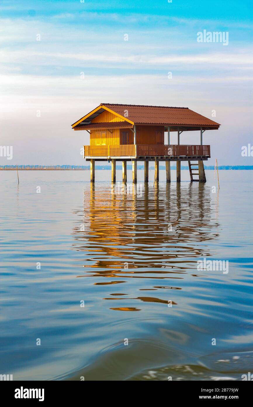 Wooden house on the sea water,Thailand Stock Photo - Alamy