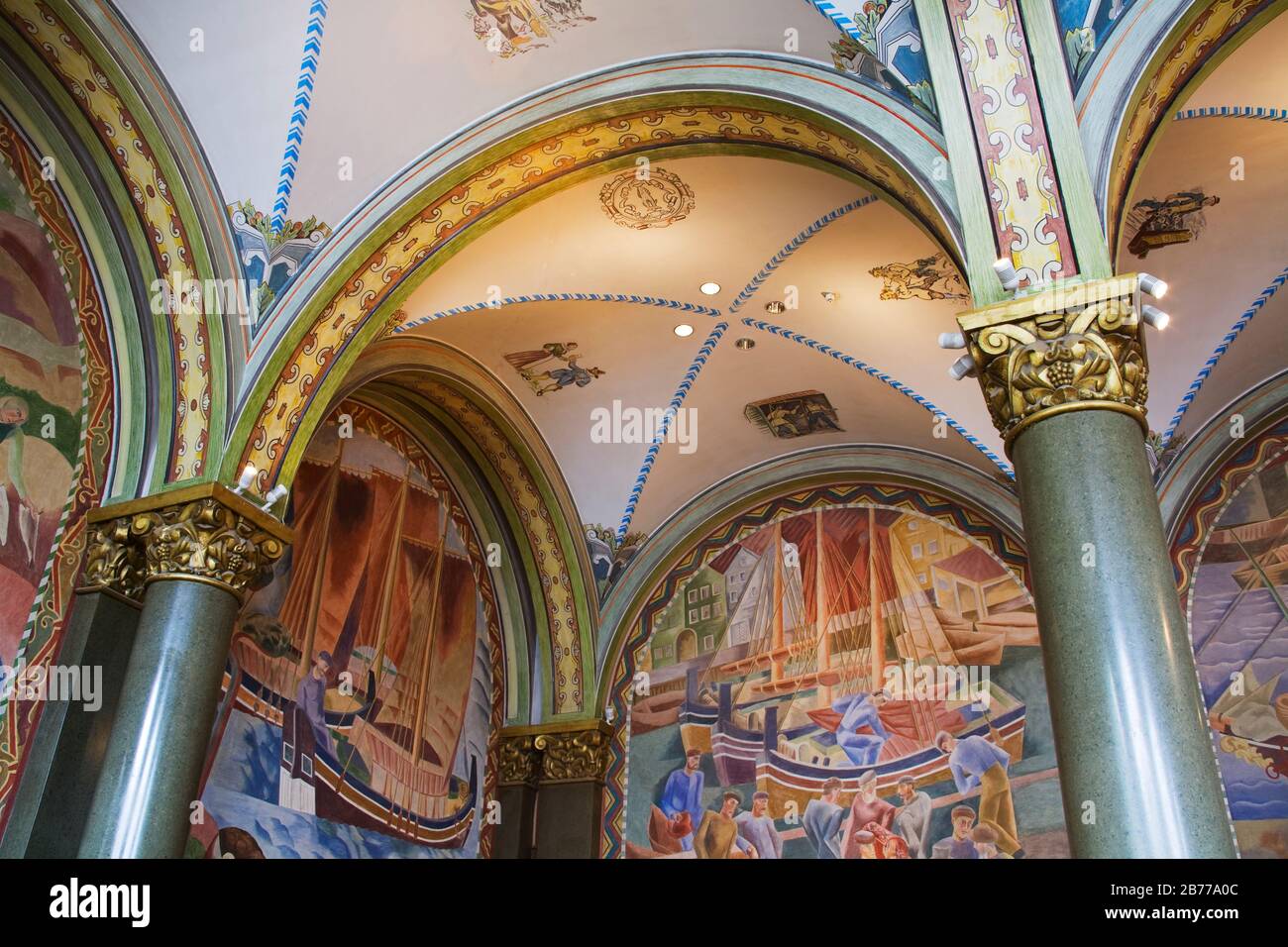 Axel Revold' murals in Fresco Hall, Old Bergen Exchange Building ...