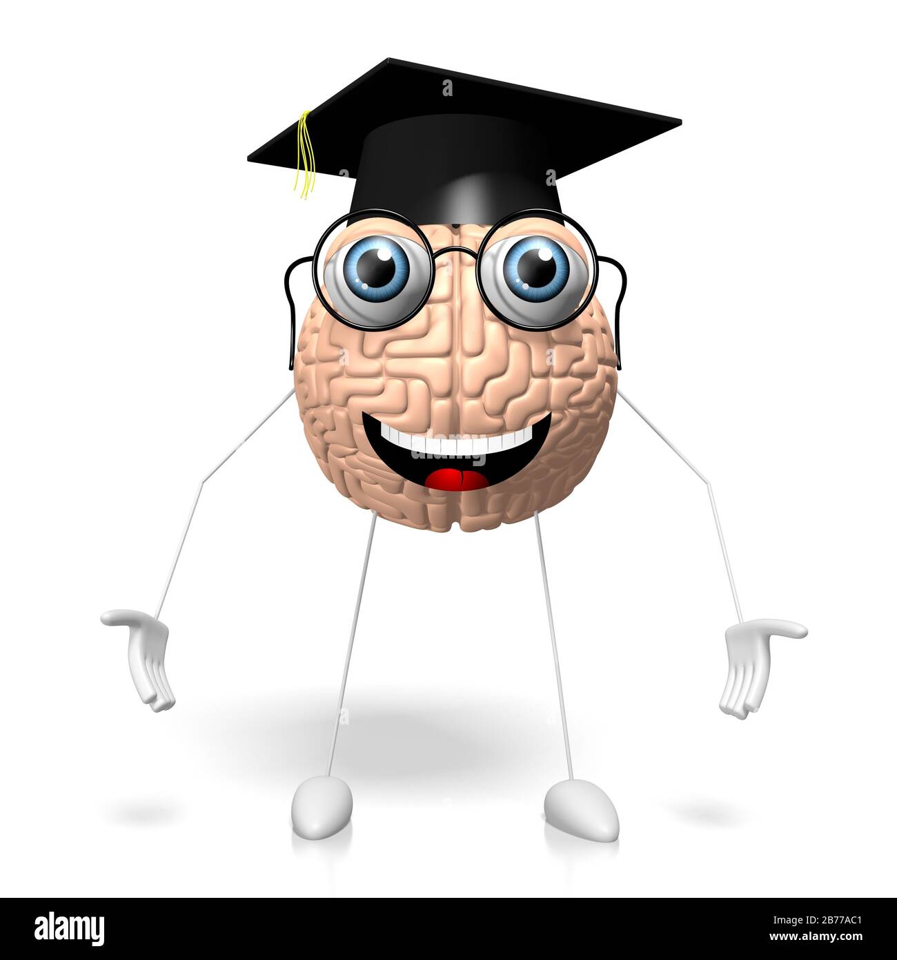 3D brain cartoon character - knowledge, graduation concept Stock Photo ...