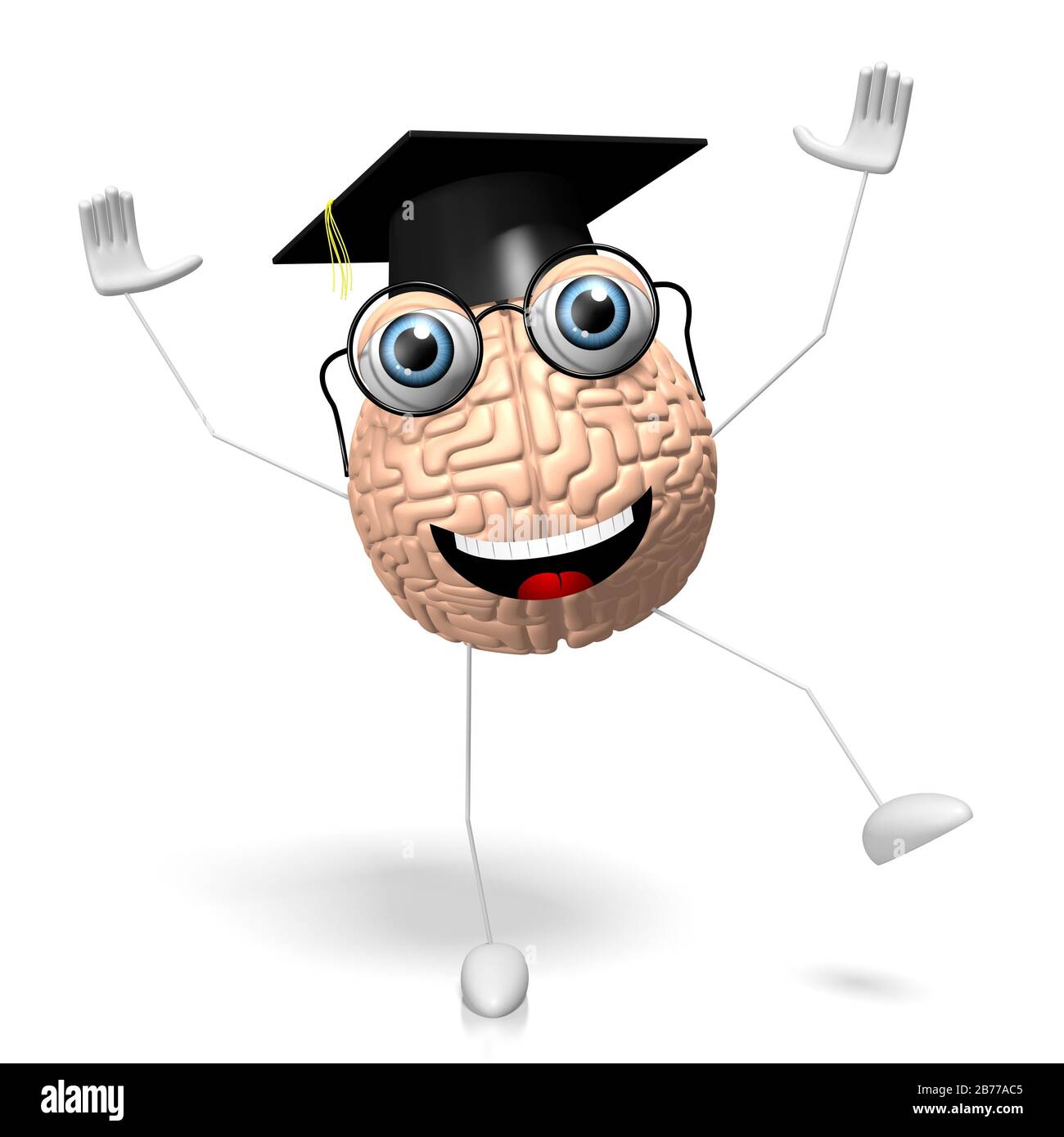 3D brain cartoon character - knowledge, graduation concept Stock Photo ...