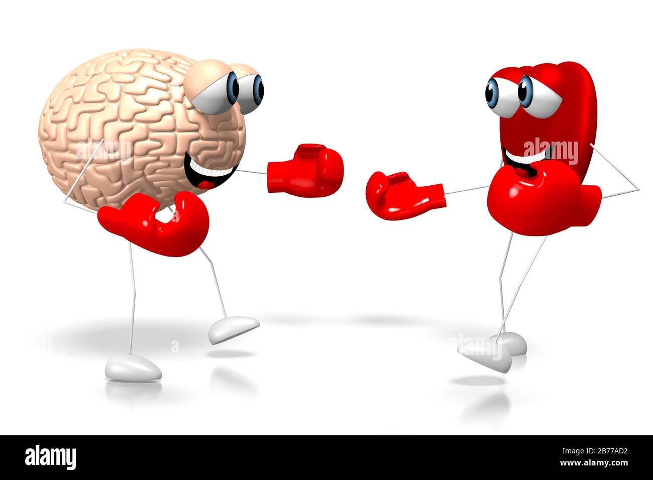 3D heart and brain cartoon characters boxing - emotions concept Stock ...