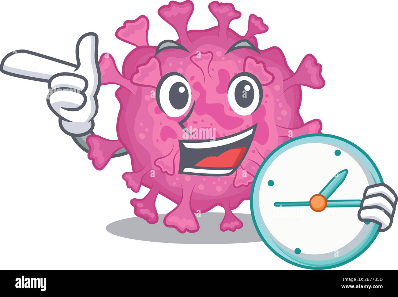 Cheerful corona virus organic cartoon character style with clock Stock ...
