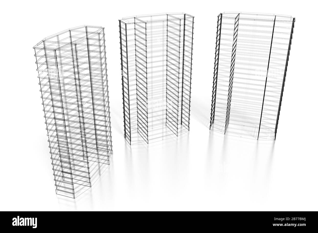 3D office buildings - wireframe Stock Photo - Alamy