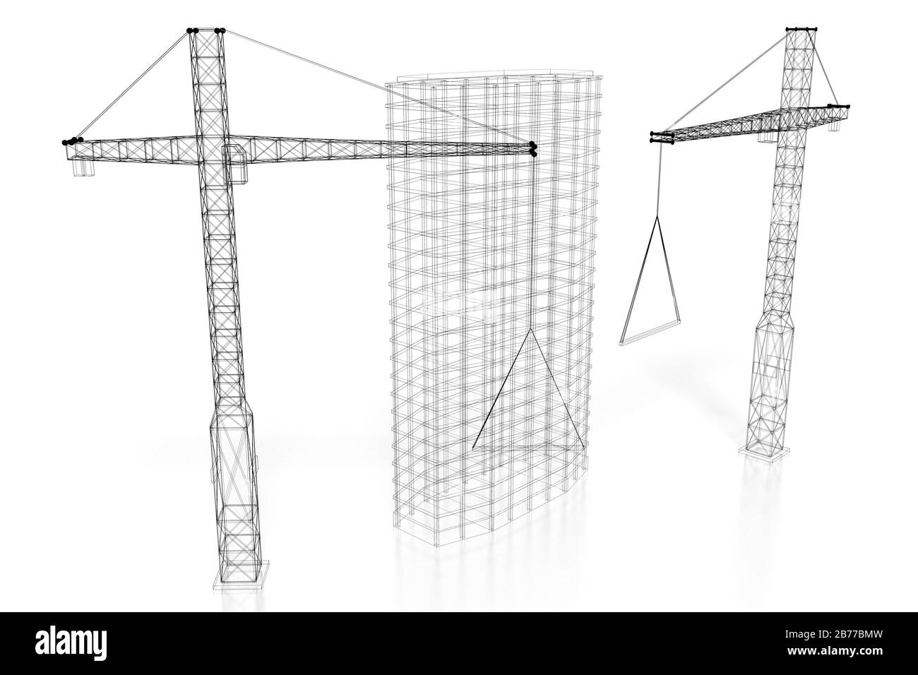 3D construction site, office building - wireframe Stock Photo - Alamy