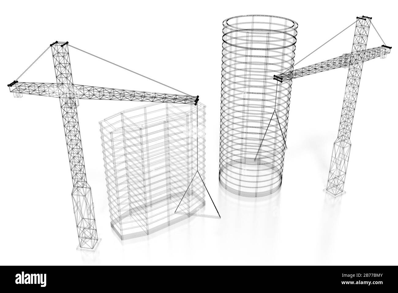 3D construction site, office buildings - wireframe Stock Photo - Alamy