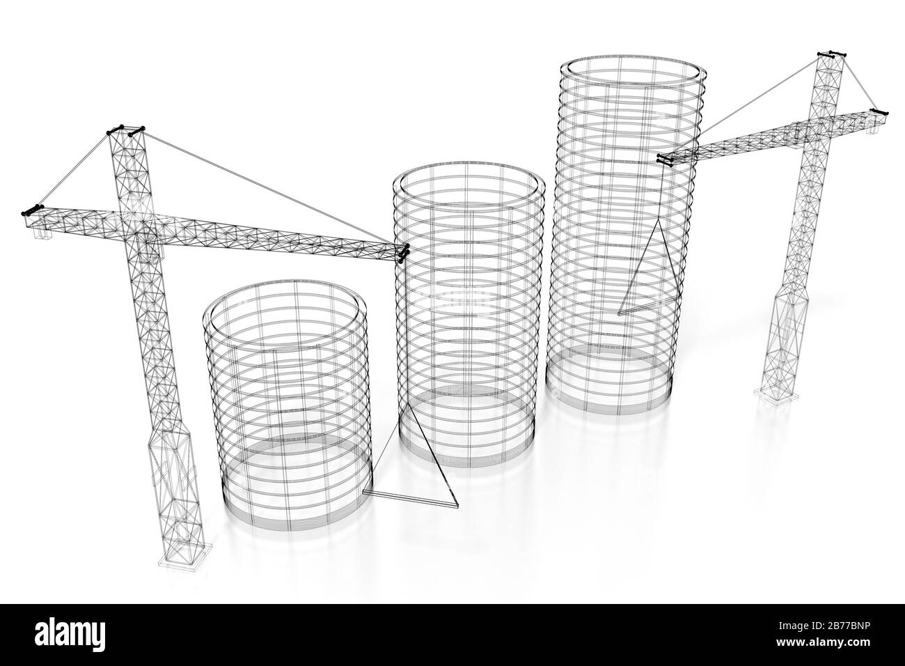 3D construction site, office buildings - wireframe Stock Photo - Alamy
