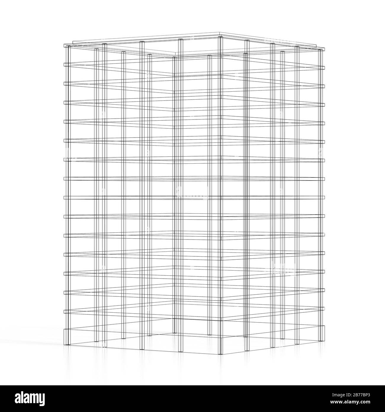 3D office building - wireframe Stock Photo - Alamy