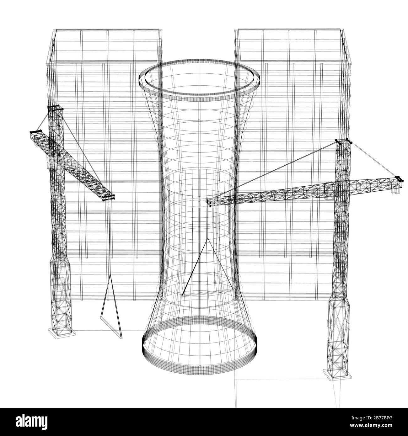 3D construction site, office buildings - wireframe Stock Photo - Alamy