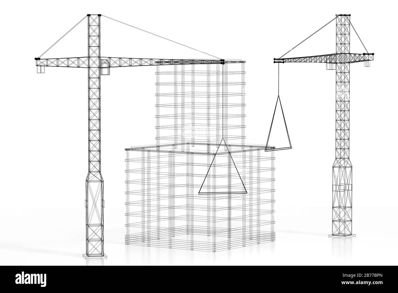 3D construction site, office building - wireframe Stock Photo - Alamy