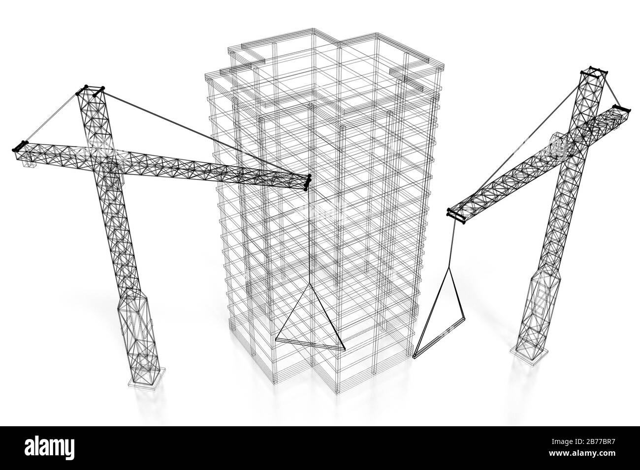3D construction site, office building - wireframe Stock Photo - Alamy
