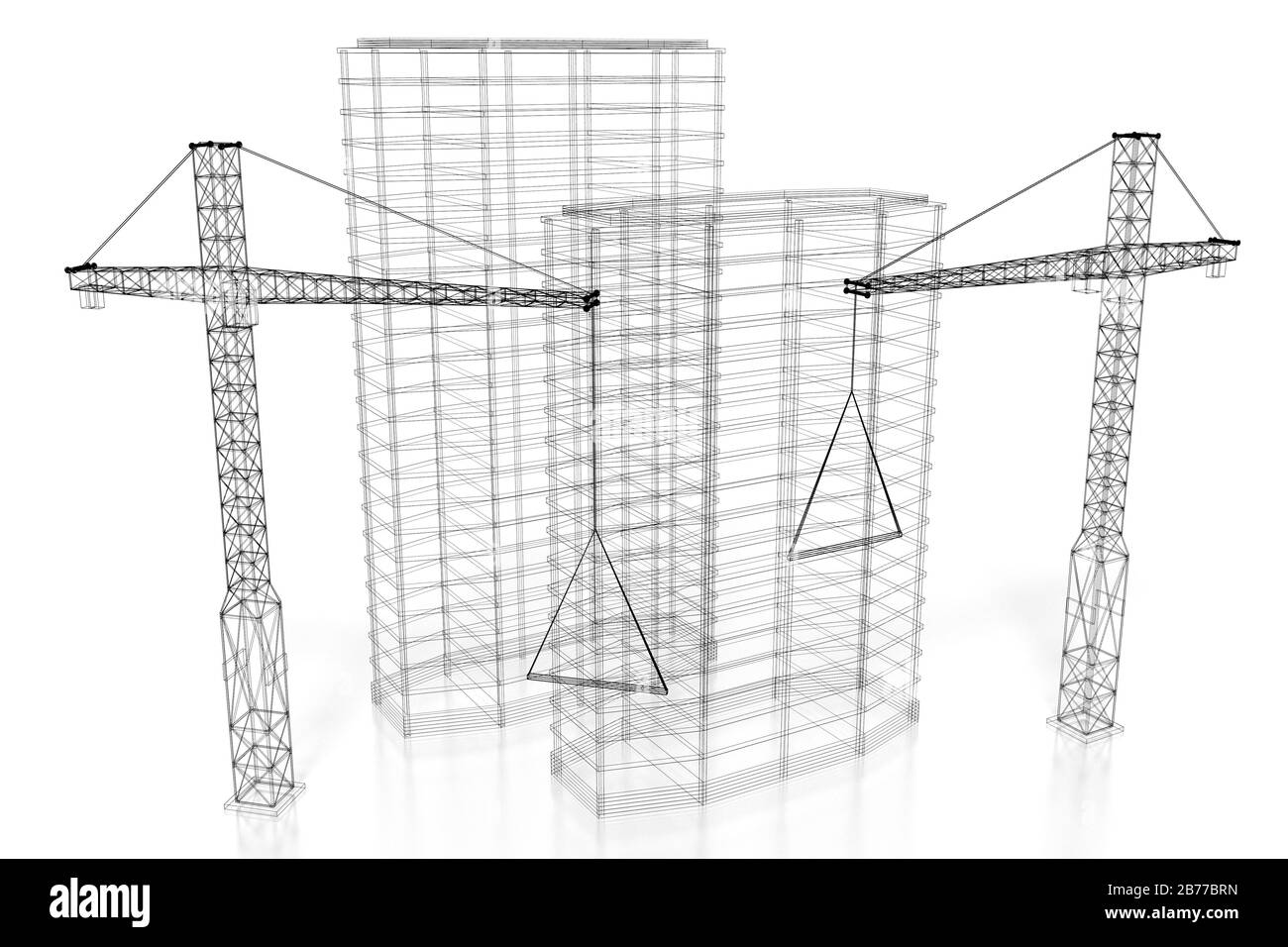 3D construction site, office buildings - wireframe Stock Photo - Alamy