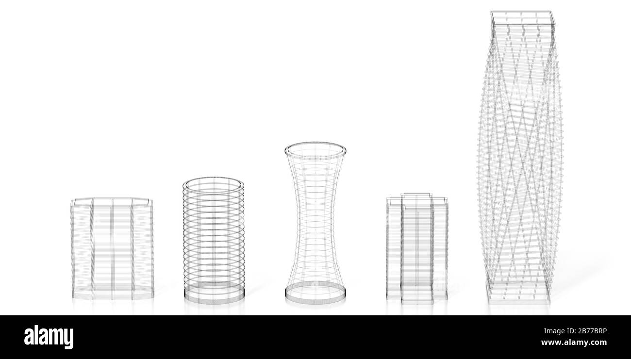 3D office buildings - wireframe Stock Photo - Alamy