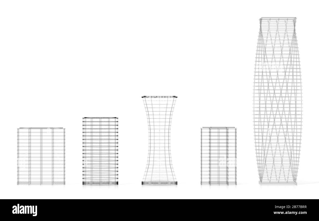 3D office buildings - wireframe Stock Photo - Alamy