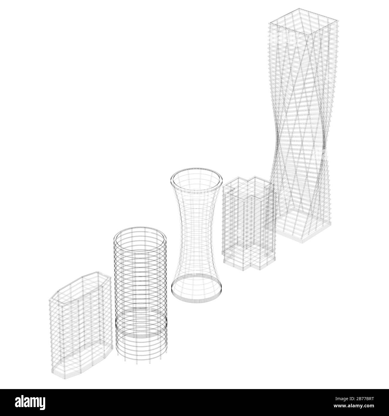 3D office buildings - wireframe Stock Photo - Alamy