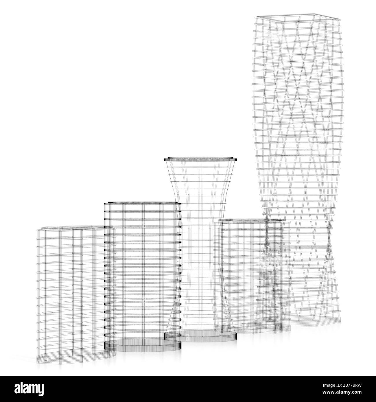 3D office buildings - wireframe Stock Photo - Alamy