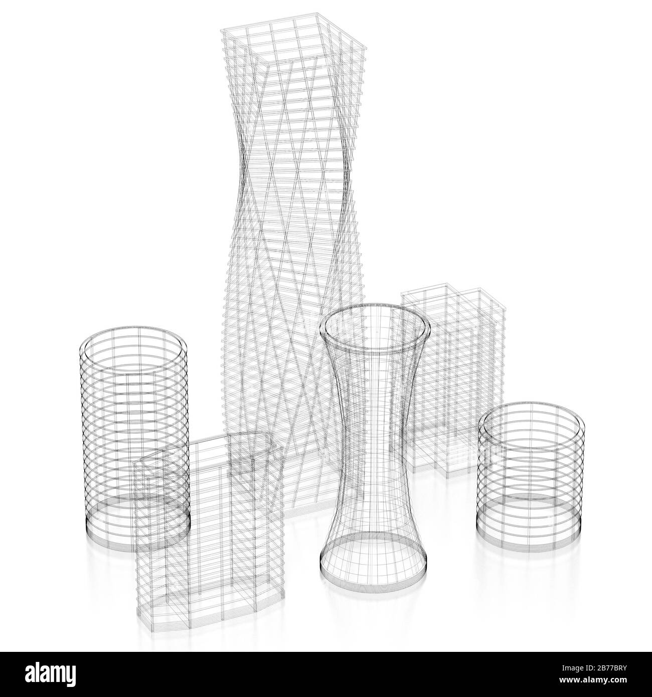 3D office buildings - wireframe Stock Photo - Alamy
