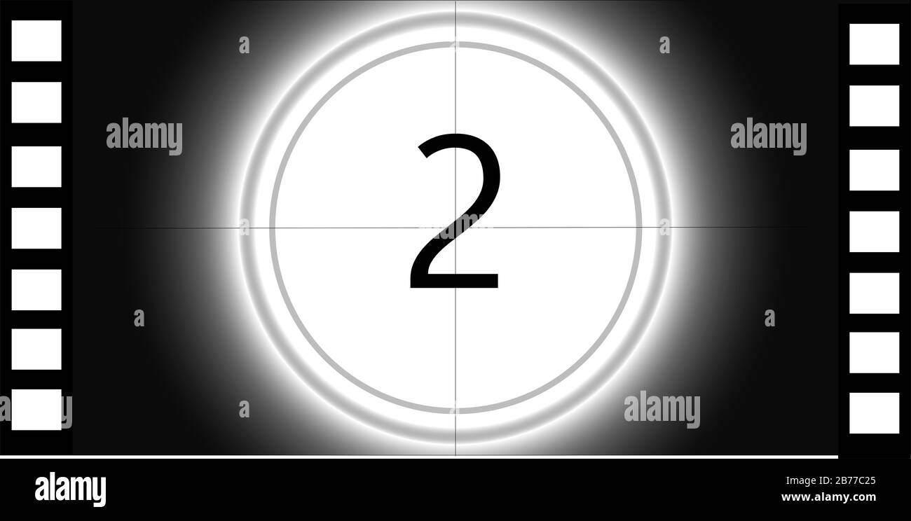 Number 2 cinema movie countdown introduction screen in black and white ...