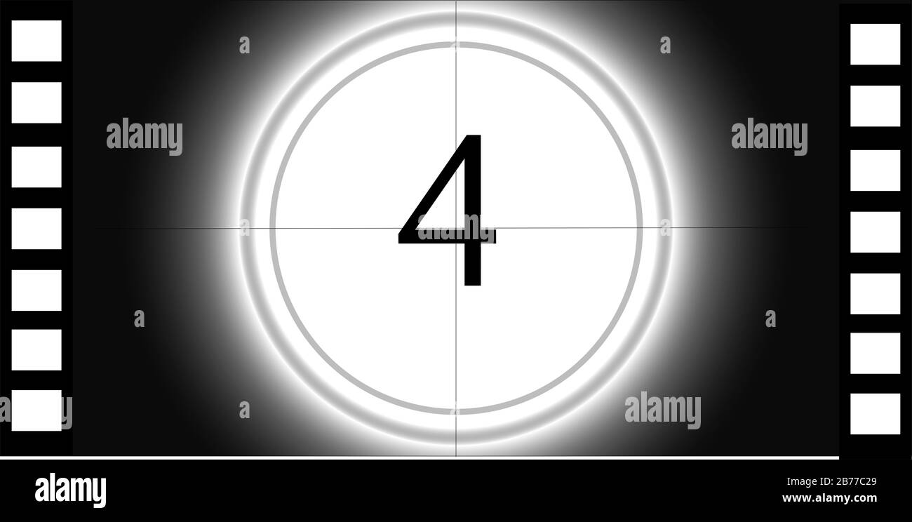 Number 4 cinema movie countdown introduction screen in black and white ...