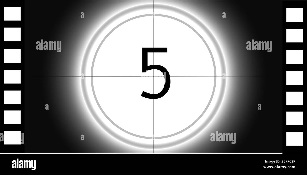 Number 5 cinema movie countdown introduction screen in black and white ...