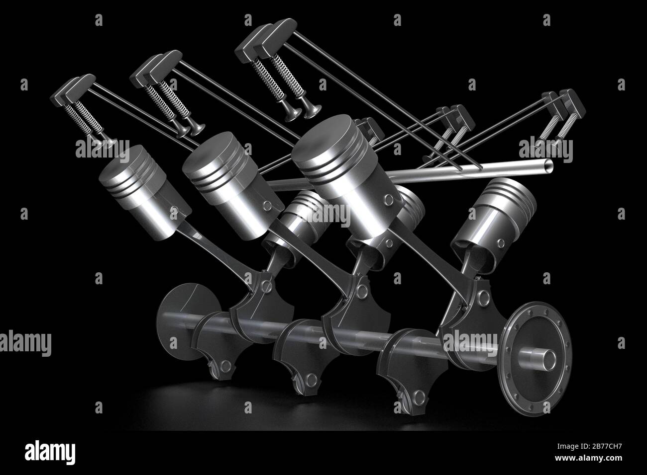 3D six-cylinder car engine, black background Stock Photo - Alamy
