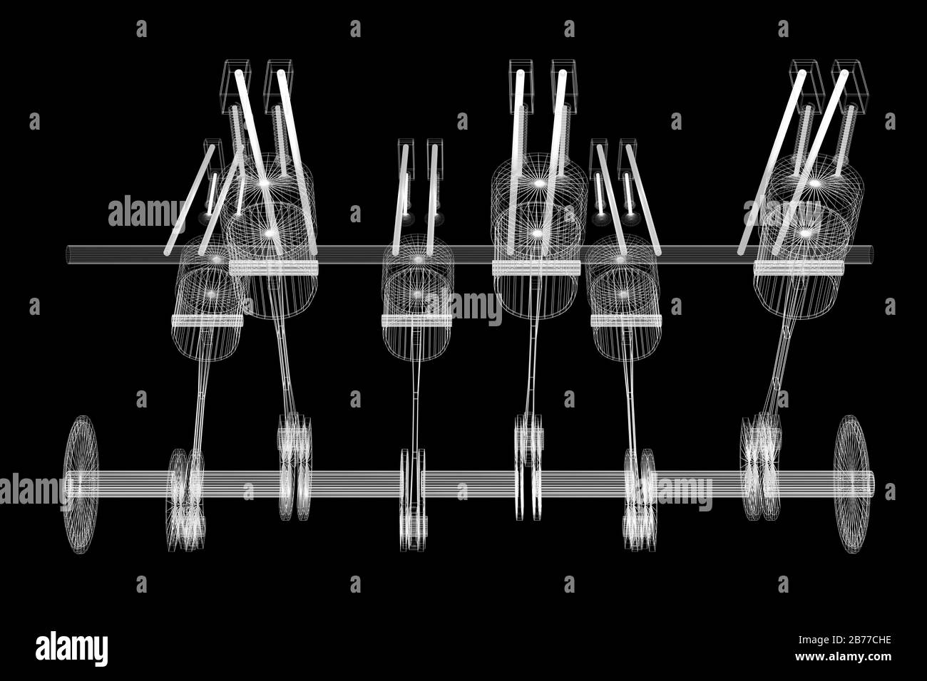 3D six-cylinder car engine, wireframe, black background Stock Photo - Alamy