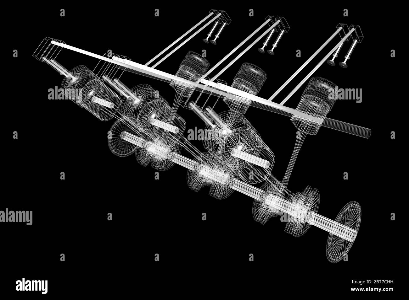 3D six-cylinder car engine, wireframe, black background Stock Photo - Alamy