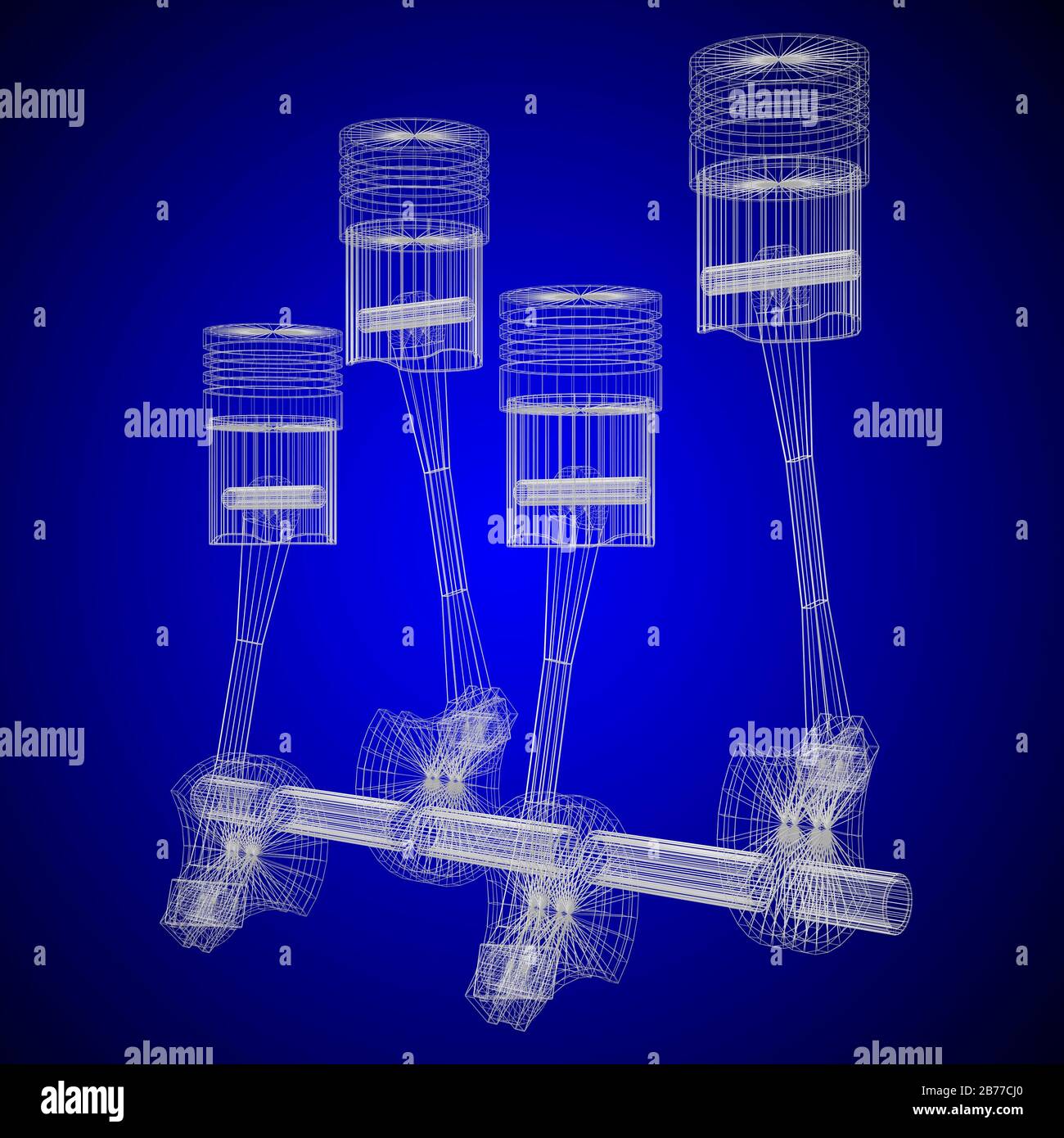 3D four-cylinder car engine, blueprint, wireframe Stock Photo - Alamy