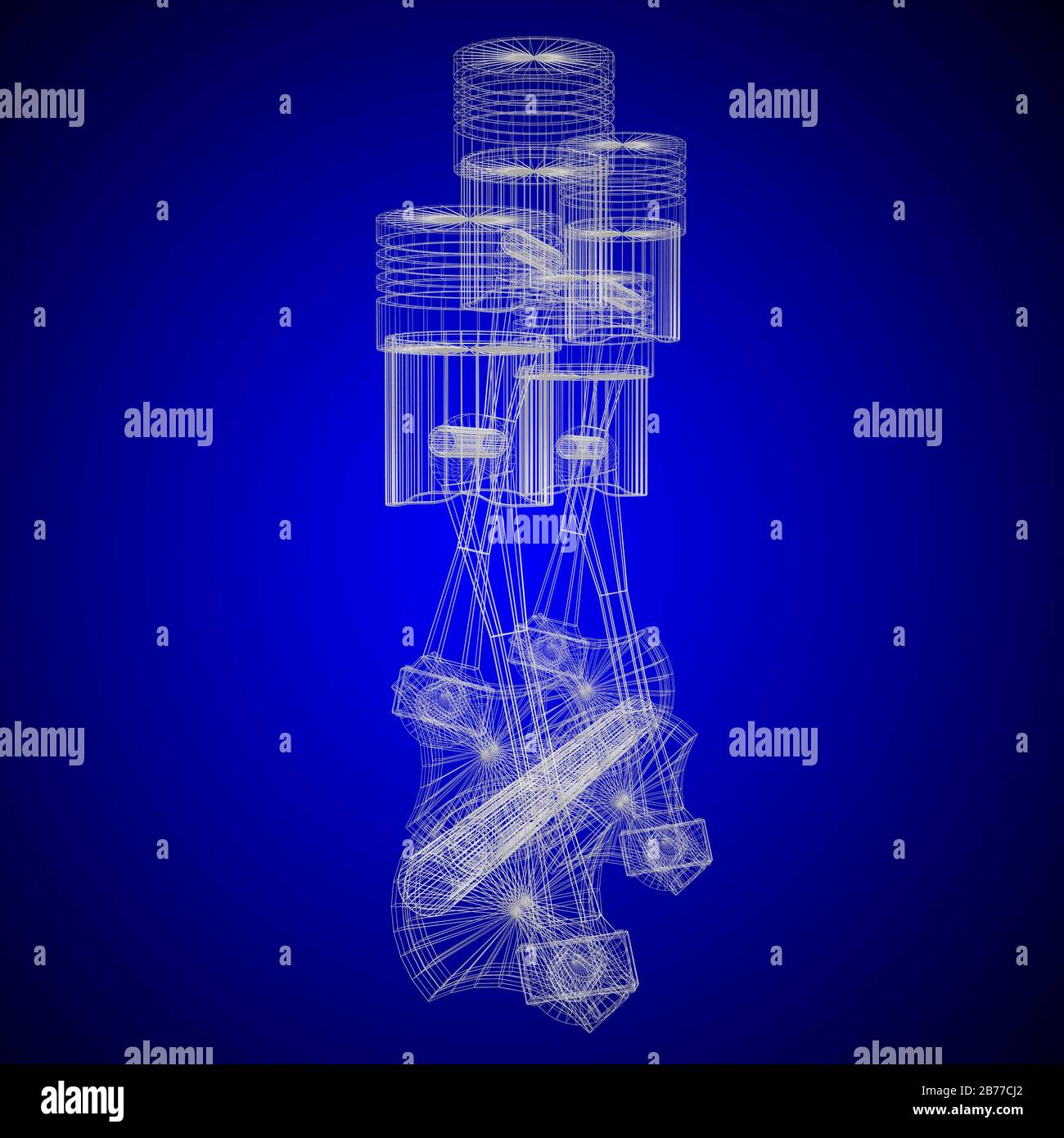 3D four-cylinder car engine, blueprint, wireframe Stock Photo - Alamy