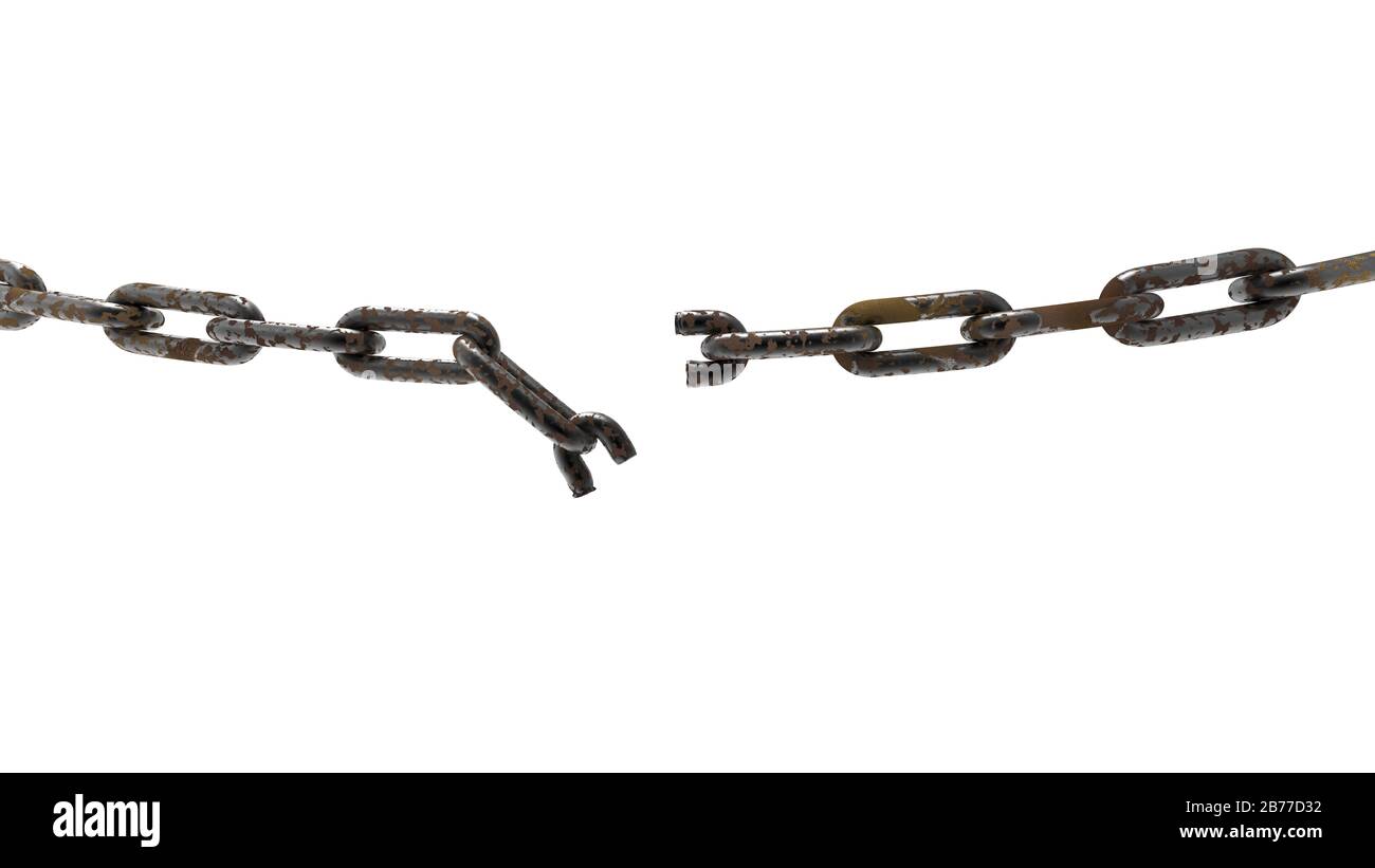 The 3d rendering of iron chain broken isolated with white Stock Photo ...